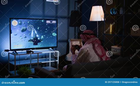 Man Plays Space Shooter Videogame Stock Footage Video Of Missions Gamer 297125008