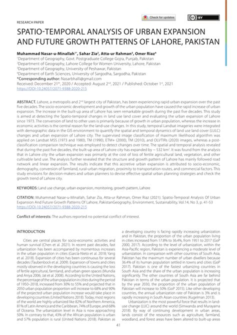 Pdf Spatio Temporal Analysis Of Urban Expansion And Future Growth Patterns Of Lahore Pakistan