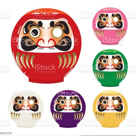 Set Of Traditional Japanese Daruma Dolls Stock Illustration Download