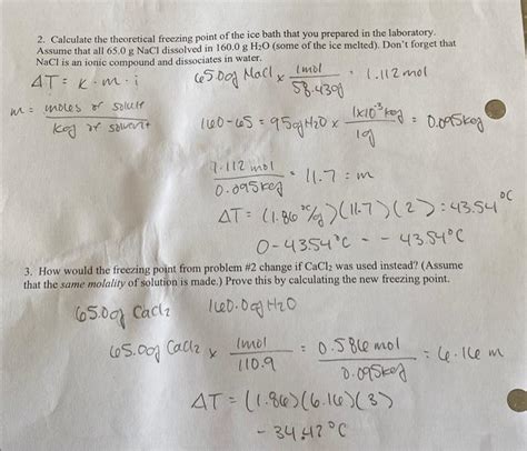 Solved 2 Calculate The Theoretical Freezing Point Of The