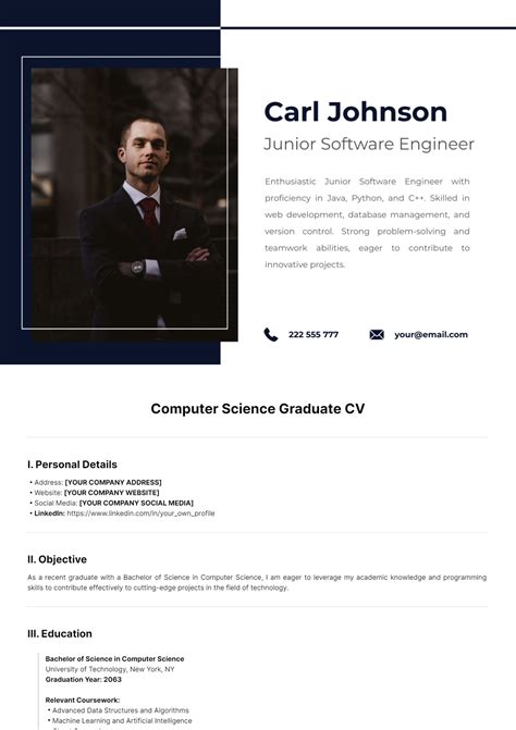 free computer science graduate cv template to edit online