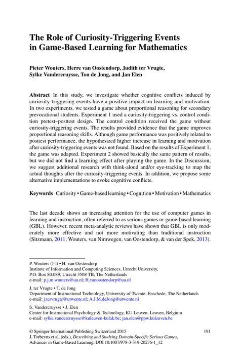 Pdf The Role Of Curiosity Triggering Events In Game Based Learning