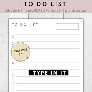 Editable To Do List Printable Tasks List Editable Checklist