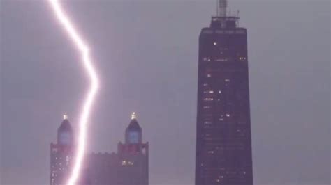 Chicago Skyline Illuminated By Lightning Weatherbug