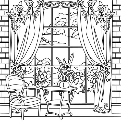 Coloring Page Of A Cozy Window Side Nook
