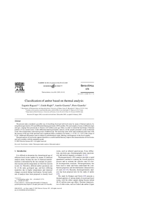 Pdf Classification Of Amber Based On Thermal Analysis