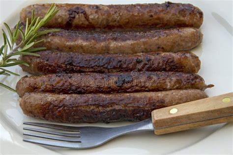Grilled Chipolata Sausages On A Plate Stock Image Image Of Sausages