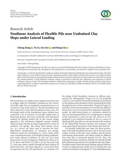Pdf Nonlinear Analysis Of Flexible Pile Near Undrained Clay Slope Under Lateral Loading