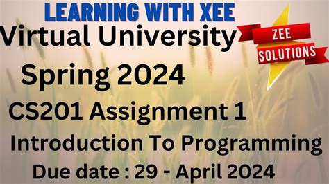 CS201 Introduction To Programming Assignment 1 Spring 2024 Virtual University of Pakistan - YouTube