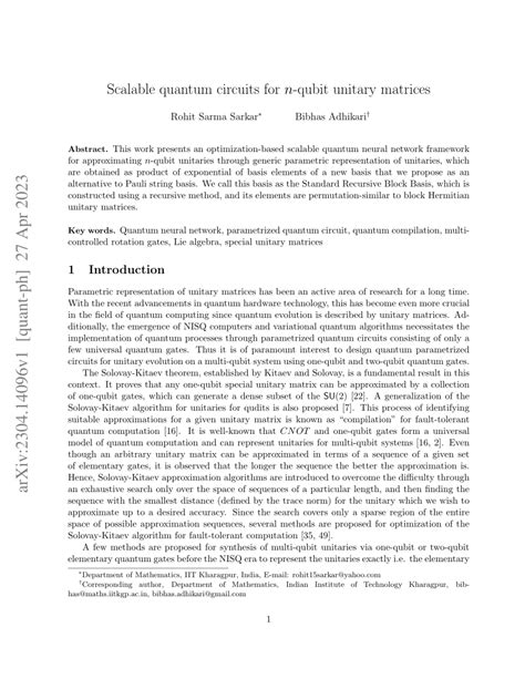 Pdf Scalable Quantum Circuits For N Qubit Unitary Matrices
