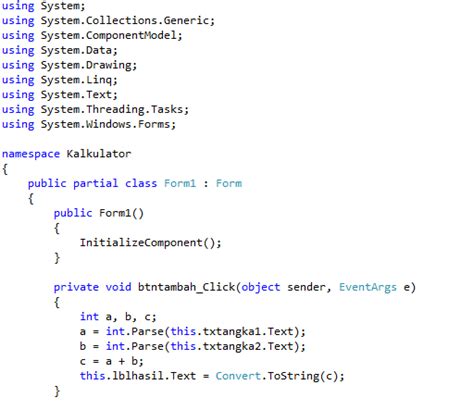 Programer Gaul Contoh Kalkulator Sederhana Dengan C Di Visual Studio