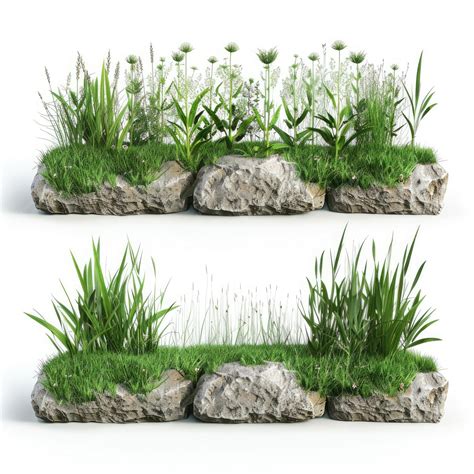 Greenery Grass Fields Meadow Row With Rock Composition Cutout