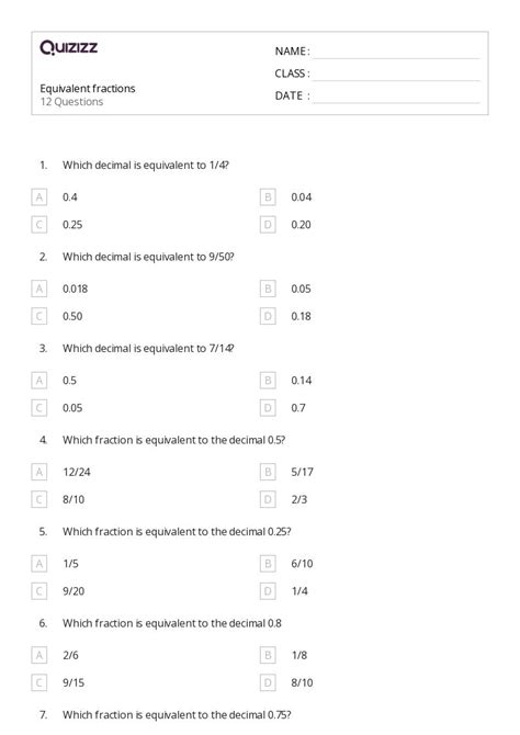 50 Equivalent Fractions Worksheets For 2nd Class On Quizizz