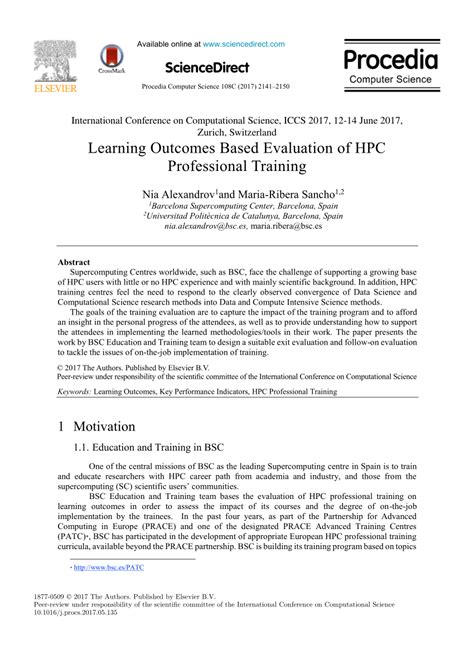 Pdf Learning Outcomes Based Evaluation Of Hpc Professional Training