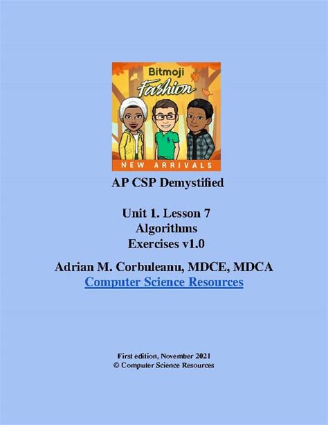 Ap Csp Exercises Algorithms High School U1l7 Tpt
