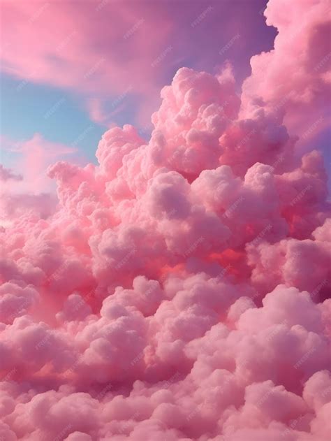 Nubes Rosadas En El Cielo Escenario Esponjoso Algodón De Azúcar Sueño