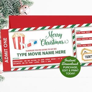 Christmas Movie Ticket Movie Theater Ticket T Surprise Show Ticket