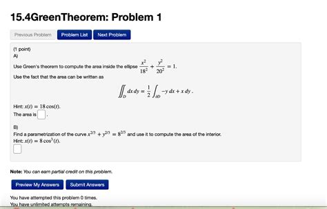 solved use green s theorem to compute the area inside