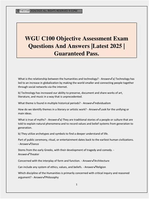 Wgu C100 Objective Assessment Exam Questions And Answers Latest 2025 Guaranteed Pass Wgu