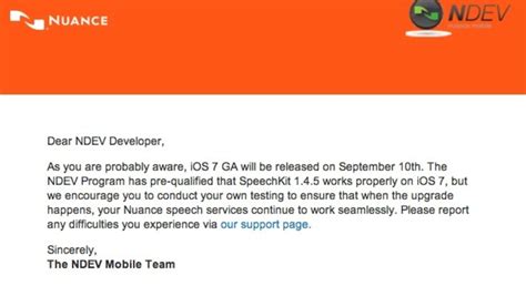 Nuance Email Claims IOS Public Release On Sept Th Tech Junkie