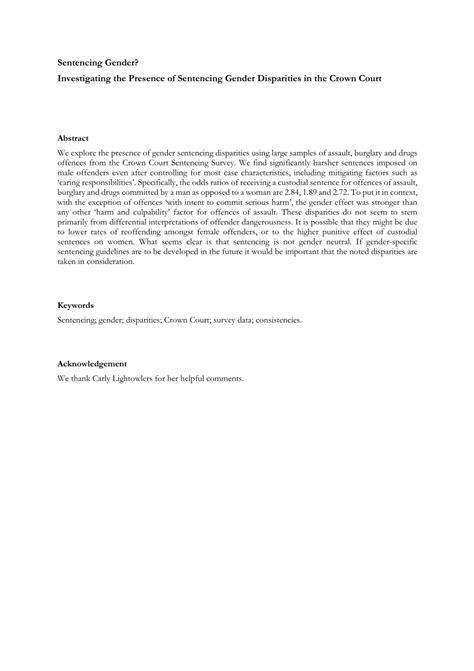 PDF Sentencing Gender Investigating The Presence Of Gender Disparities In Crown Court Sentences