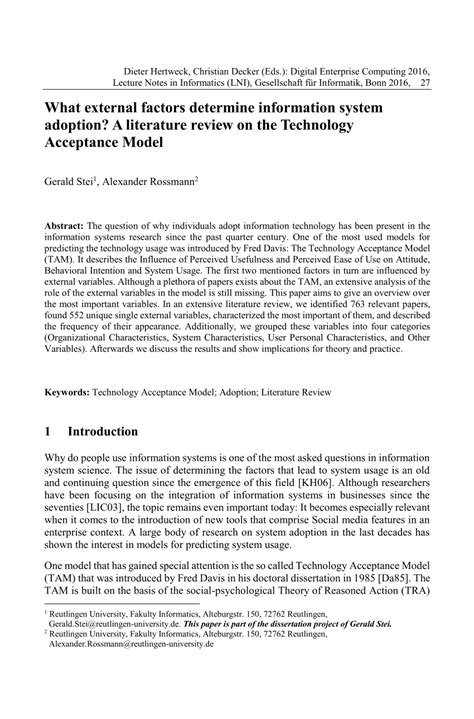 Pdf What External Factors Determine Information System Adoption A Literature Review On The