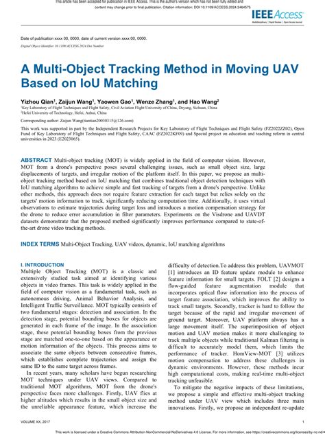 pdf a multi object tracking method in moving uav based on iou matching