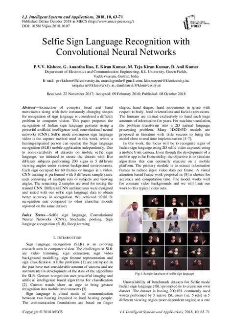 pdf selfie sign language recognition with convolutional neural networks