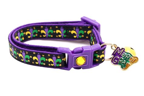 Mardi Gras Cat Collar Fleur De Lys On Black Breakaway Cat Collar