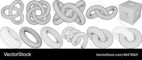 Wireframe Lowpoly 3d Geometric Shapes Set Vector Image