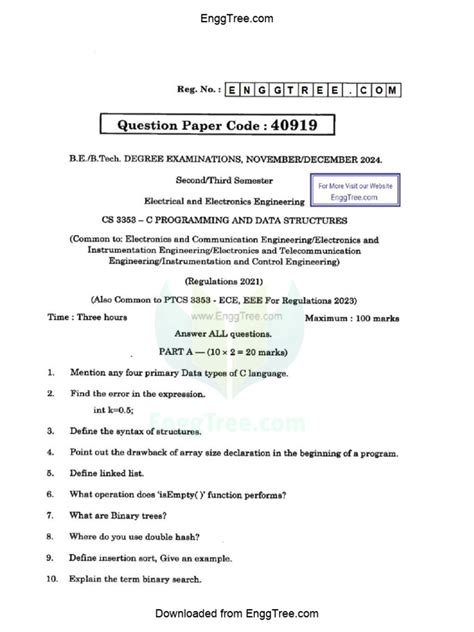 Cs3353 C Programming And Data Structures Nov Dec 2024 Question Paper Download Pdf