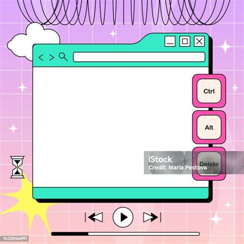 Y2k 스타일의 Pc 창 밝은 색상의 오래된 컴퓨터의 복고풍 인터페이스 카피스페이스 템플릿 복고풍 파와 증기파 2000년대