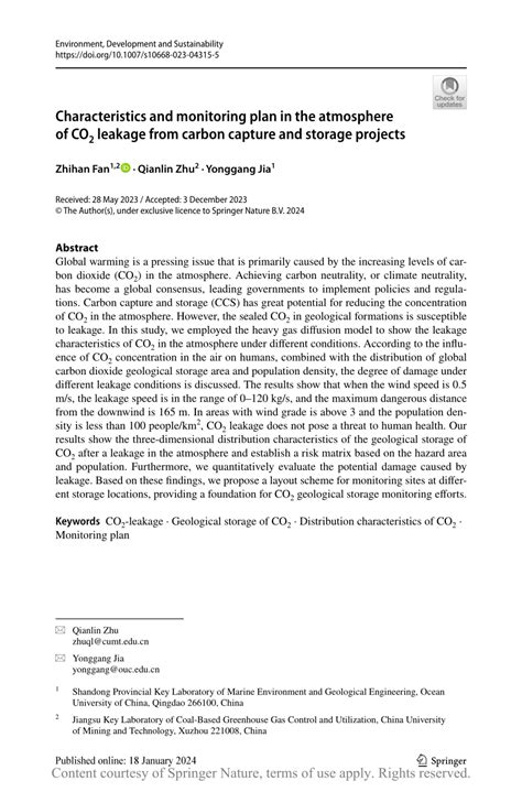 Characteristics And Monitoring Plan In The Atmosphere Of Co2 Leakage From Carbon Capture And