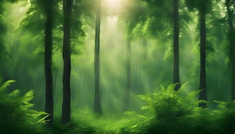 Premium Photo Summer Rain In Lush Green Forest With Heavy Rainfall