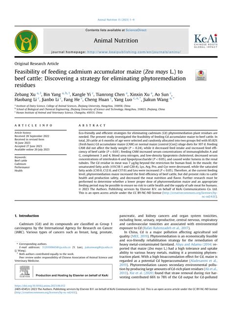 Pdf Feasibility Of Feeding Cadmium Accumulator Maize Zea Mays L To Beef Cattle Discovering