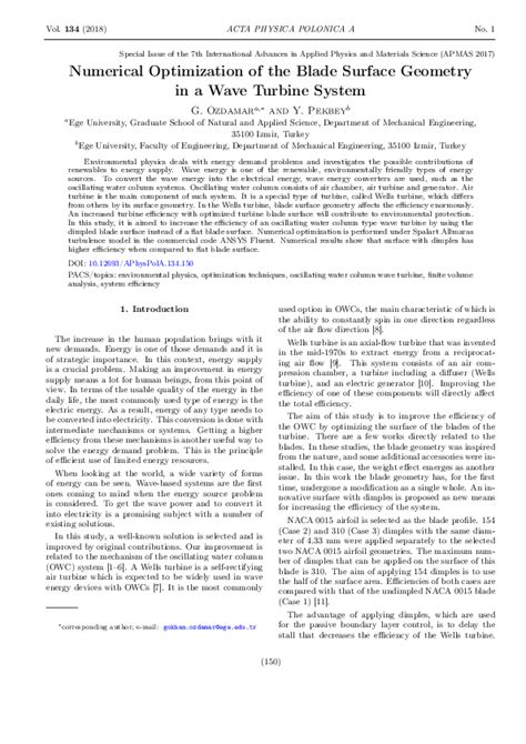 Pdf Numerical Optimization Of The Blade Surface Geometry In A Wave