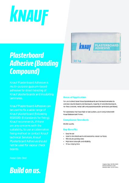 Knauf Plasterboard Adhesive Bonding Compound Product Data Sheet Knauf Uk Nbs Source