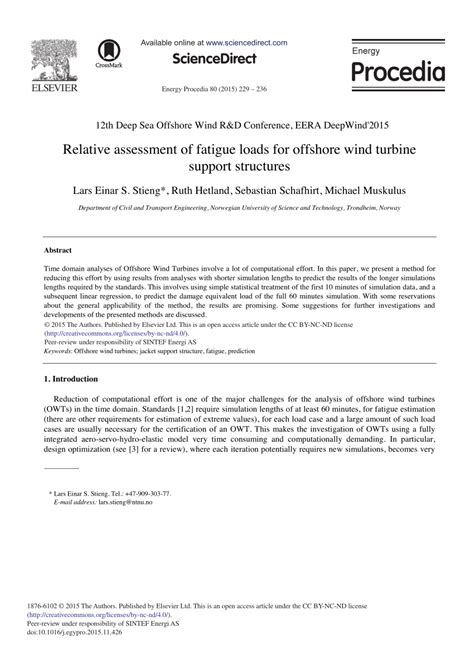 Pdf Relative Assessment Of Fatigue Loads For Offshore Wind Turbine