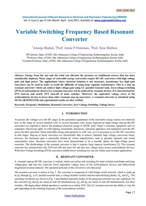Variable Switching Frequency Based Resonant Converter Pdf Power And Energy Industry Industries