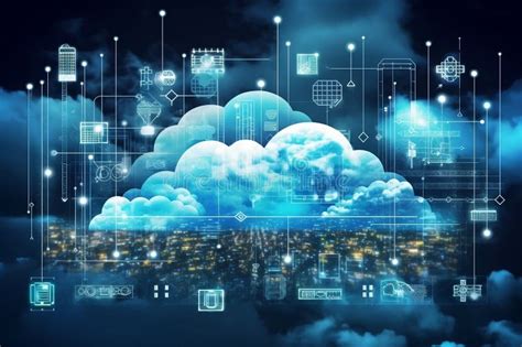 Cloud Technology Cloud Computing Device Connected To Digital Storage In Data Center Via The
