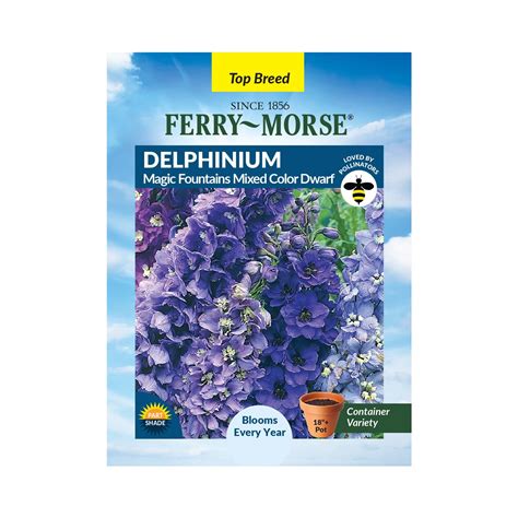 Ferry Morse 100mg Delphinium Magic Fountains Mixed Color Dwarf Perennial Flower Seeds Partial Ferry Morse 100mg Delphinium Magic Fountains Mixed Color Dwarf Perennial Flower Seeds Partial