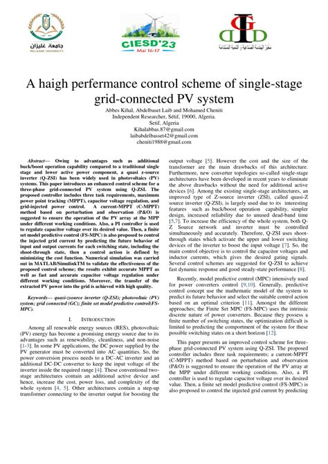Pdf A High Performance Control Scheme Of Single Stage Grid Connected Pv System