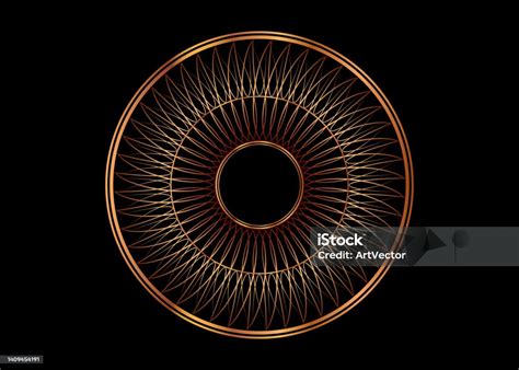 장식적인 둥근 금 구조 꽃 장식품을 가진 디자인을 위한 만다라 엽서 초대장 책 섬유 조각 목재 가구 단조 인쇄를위한 서클 테두리 템플릿 검은 배경에 고립 된 벡터 금 금속에