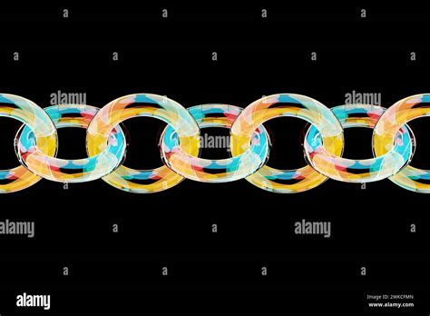 3d Colorful Chain On A Black Background Digital Code Chain 3d