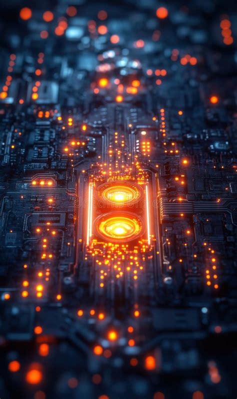 Exploring A Futuristic Circuit Board With Glowing Lights And Patterns Stock Image Image Of
