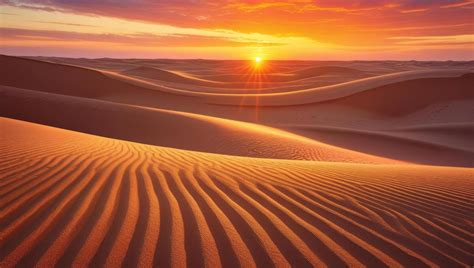 Majestic Desert Landscape With Rolling Sand Dunes At Vibrant Sunset