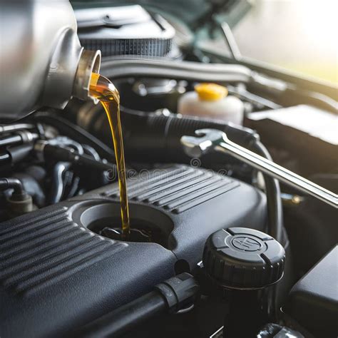 Fresh Oil Poured Into Engine Wrench Beside Softly Illuminated Engine