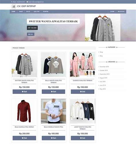 project aplikasi web olshop penjualan pakaian inti php