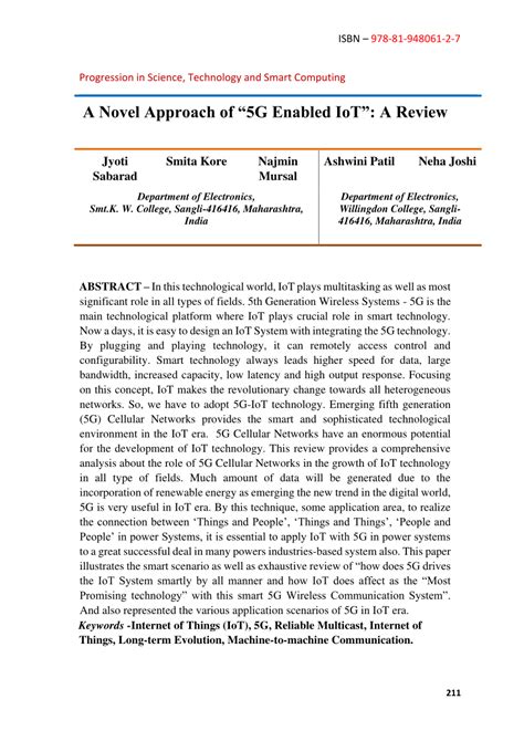 PDF A Novel Approach Of G Enabled IoT A Review