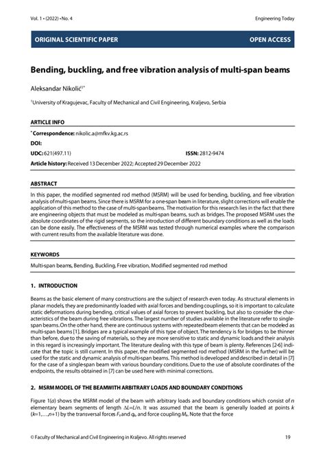Pdf Bending Buckling And Free Vibration Of Multi Span Beams